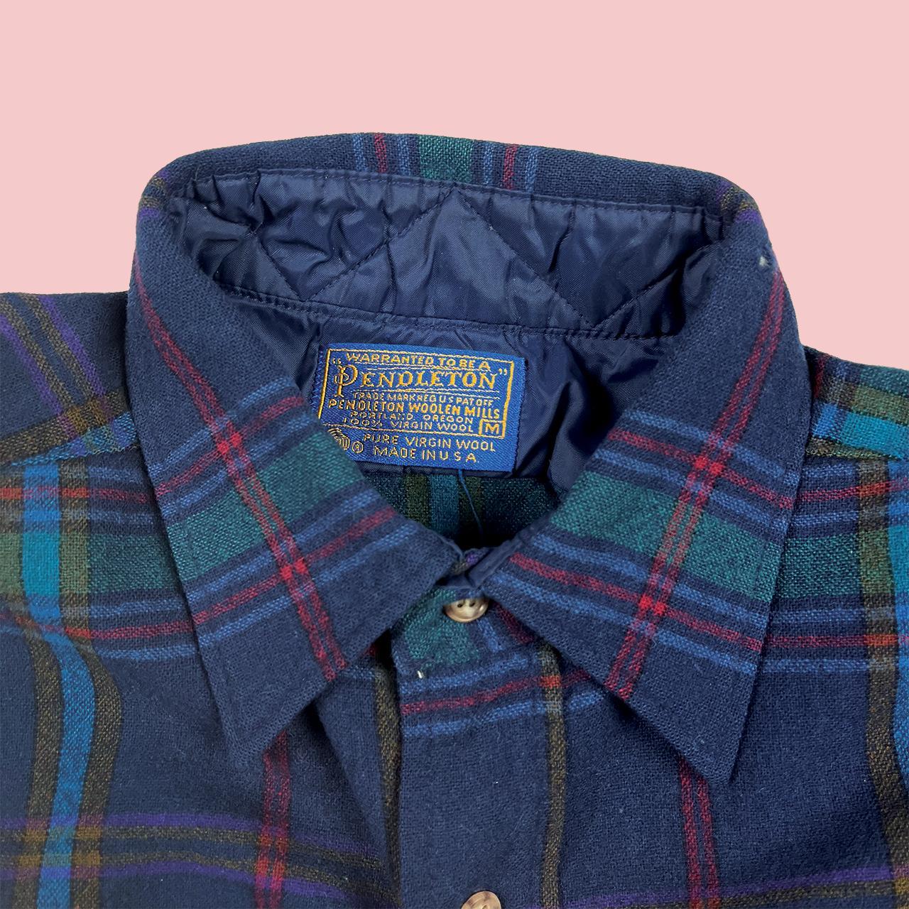 Vintage 90s era PENDLETON navy plaid flannel button... - Depop