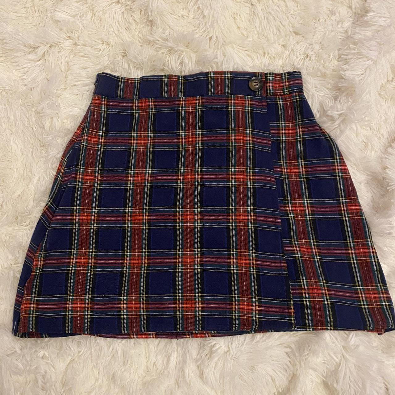 blue and red plaid skirt size small could fit like a... - Depop