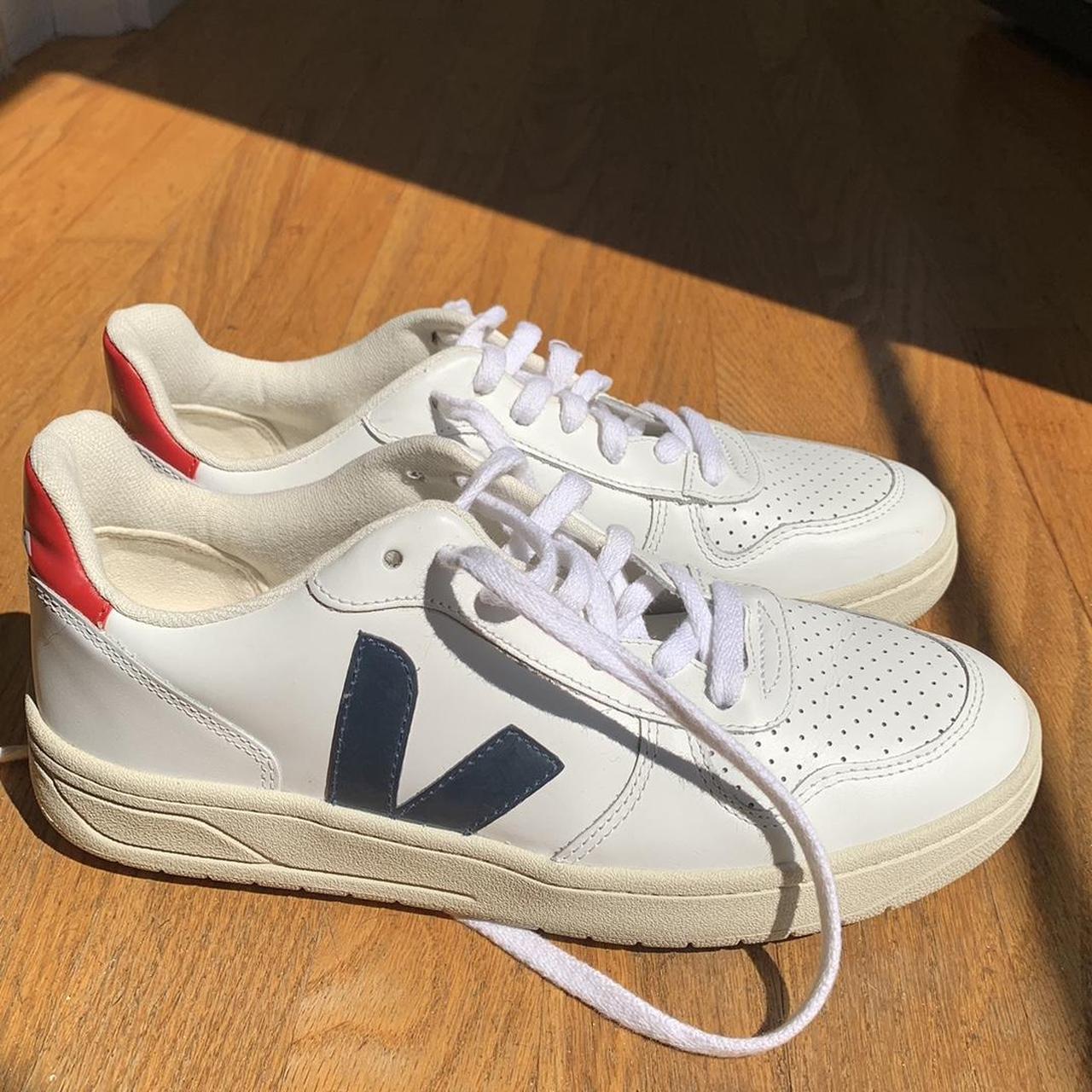 Red white & blue Vejas worn once too small no signs... - Depop