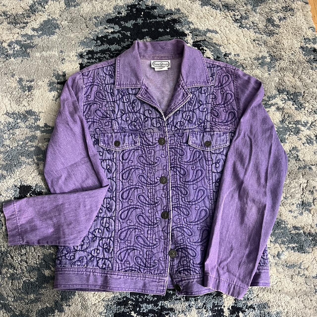 Vintage purple paisley denim (esque) jacket Boho... | Depop