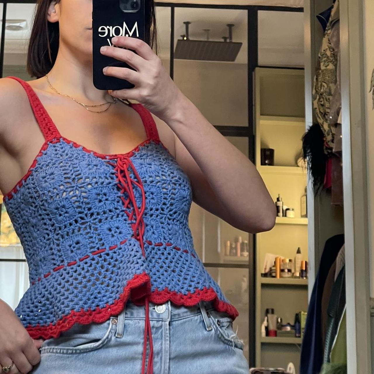 Staud small red and blue top crochet summer - Depop
