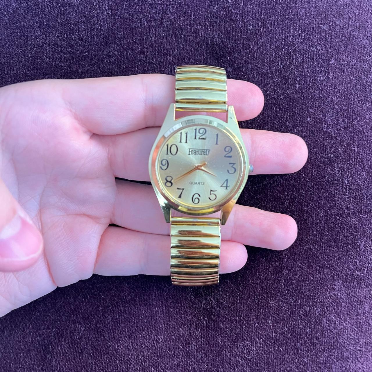 Featurely gold quartz battery watch, elastic gold... | Depop