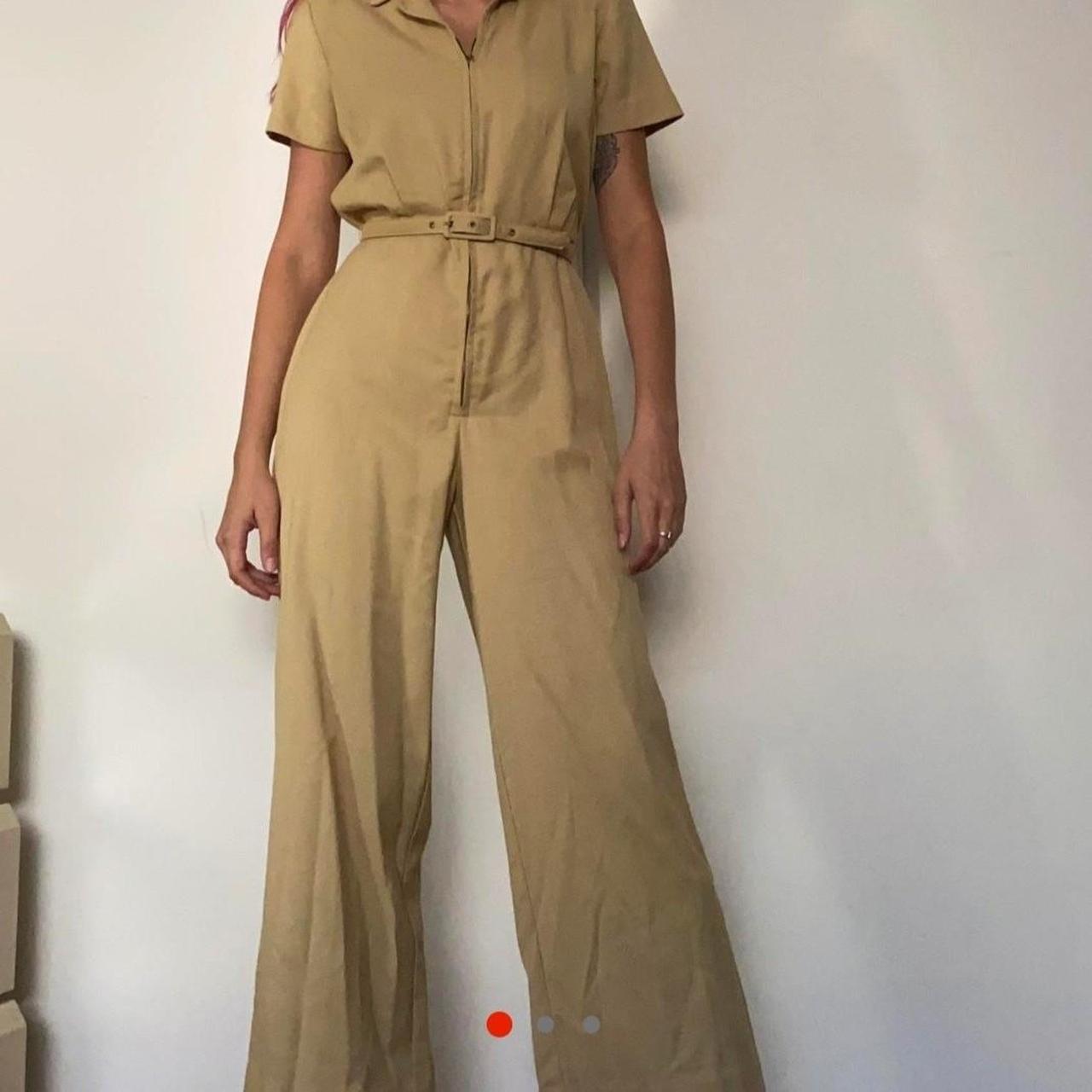 Repopping this vintage tan jumpsuit with matching... - Depop