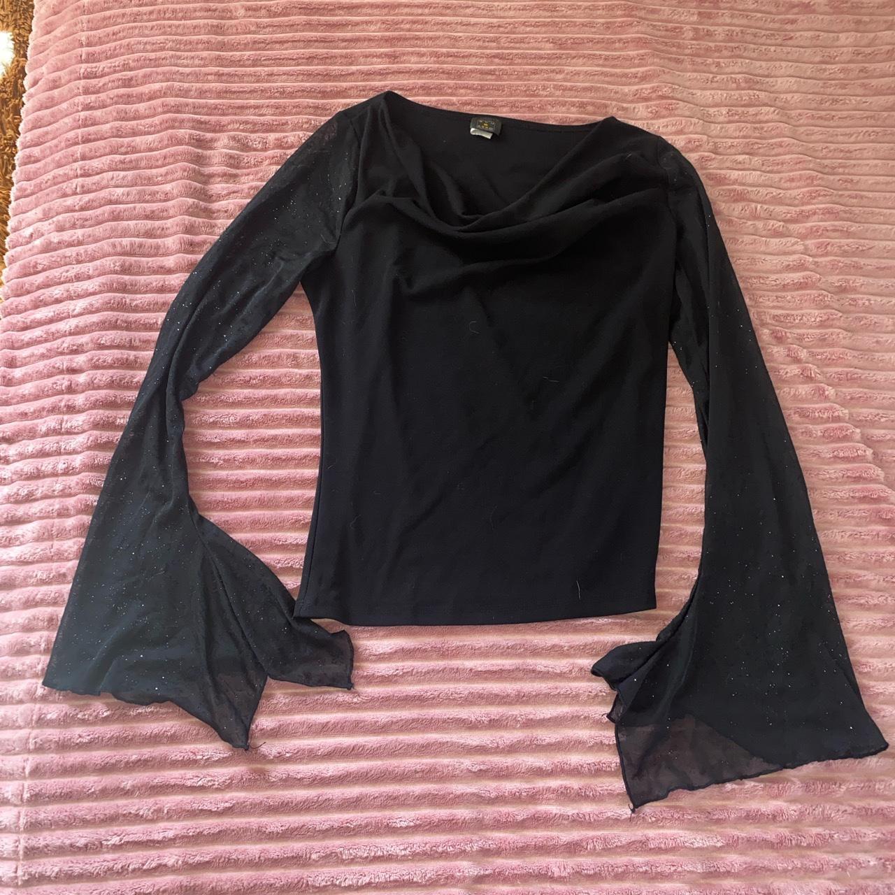 super pretty y2k flared sheer black long sleeve top... - Depop