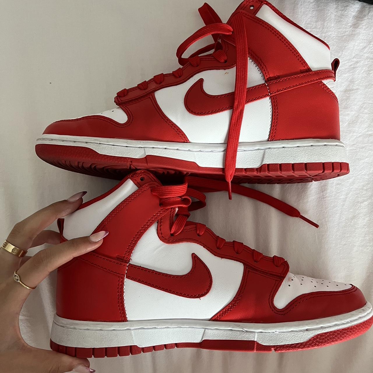 red and white high top nike dunks ⭐️ university... - Depop