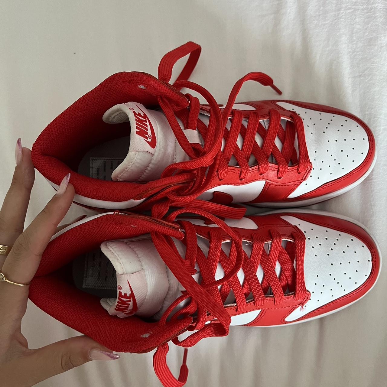 red and white high top nike dunks ⭐️ university... - Depop