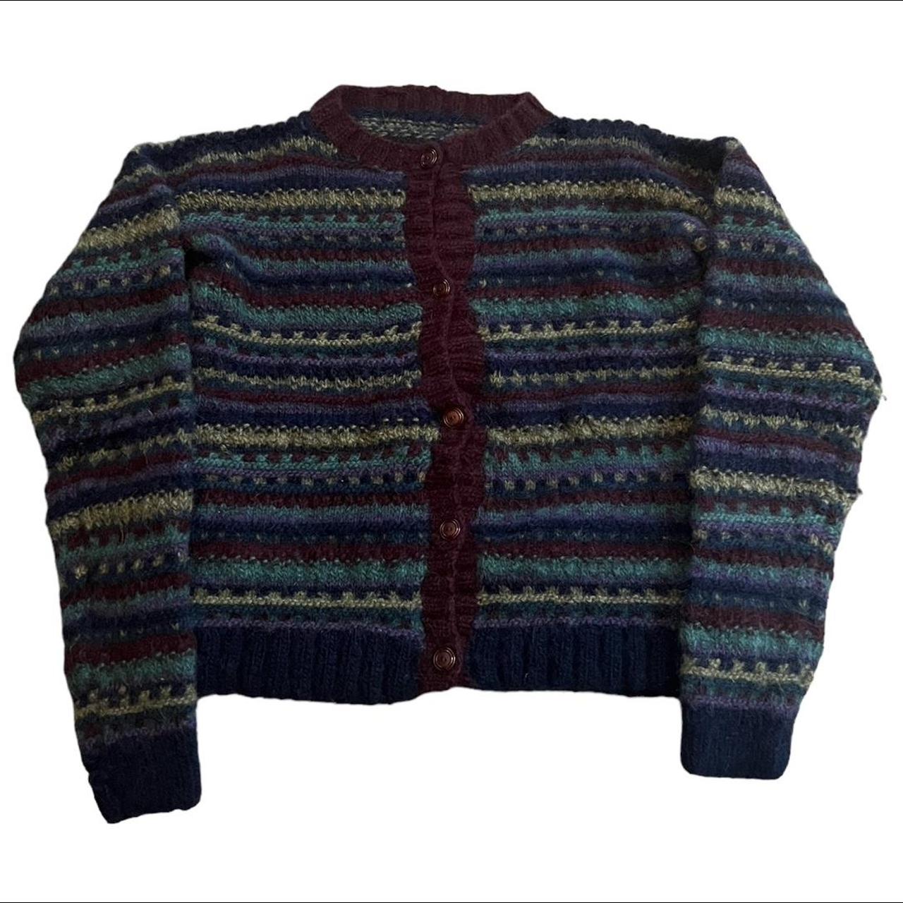 Vintage 80s Wool Striped Cardigan Great condition... - Depop