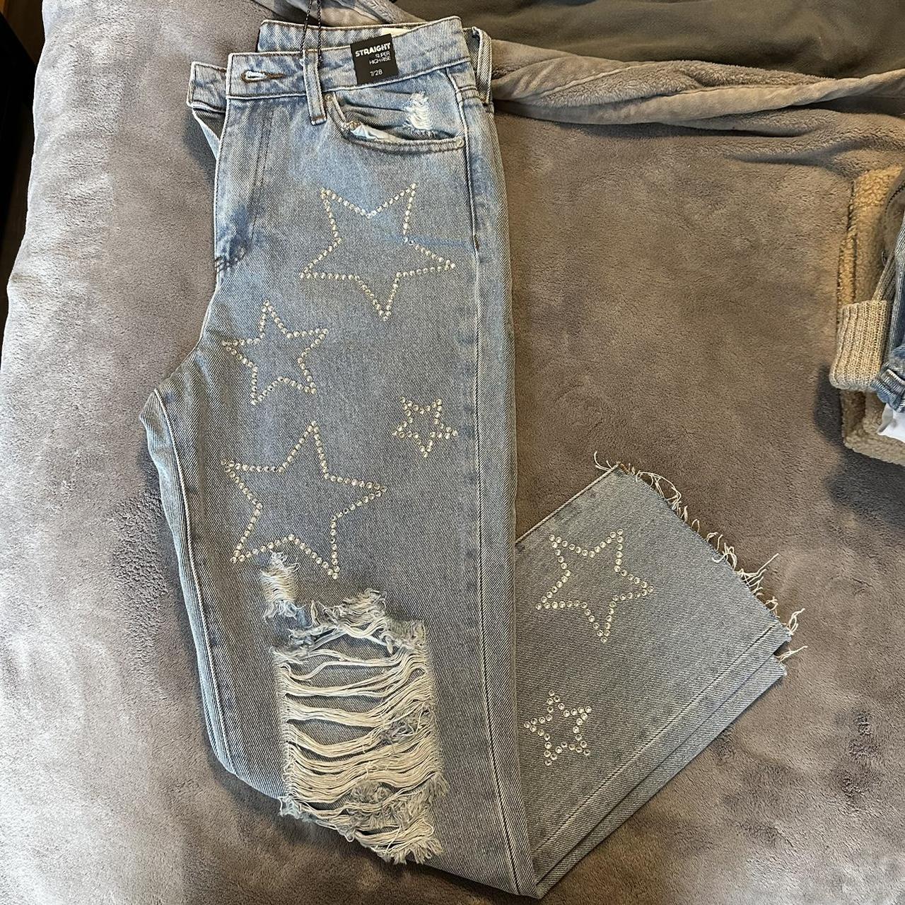 Star Bejeweled Straight-Leg Ripped Jeans - Depop