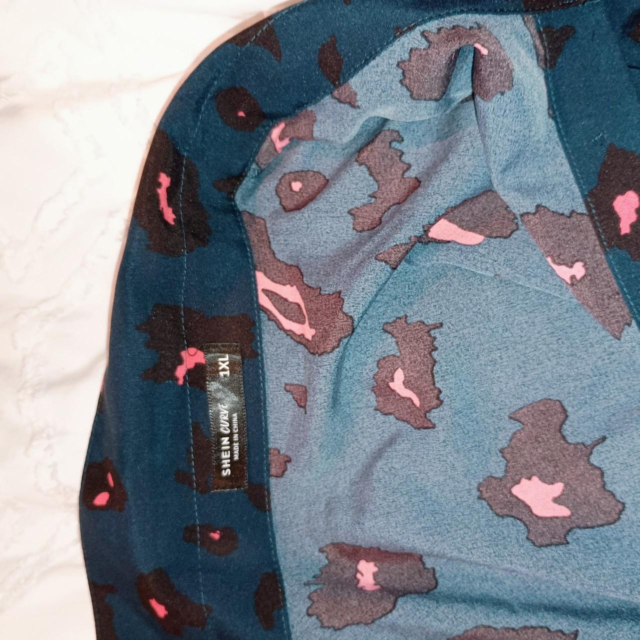 Shein Curve Teal and Pink Leopard print shirt dress... | Depop