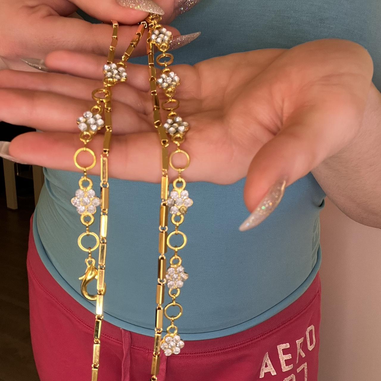 DEADSTOCK Y2K RHINESTONE FLOWER CHAIN BELT💕🌸🦋 8 IN... - Depop