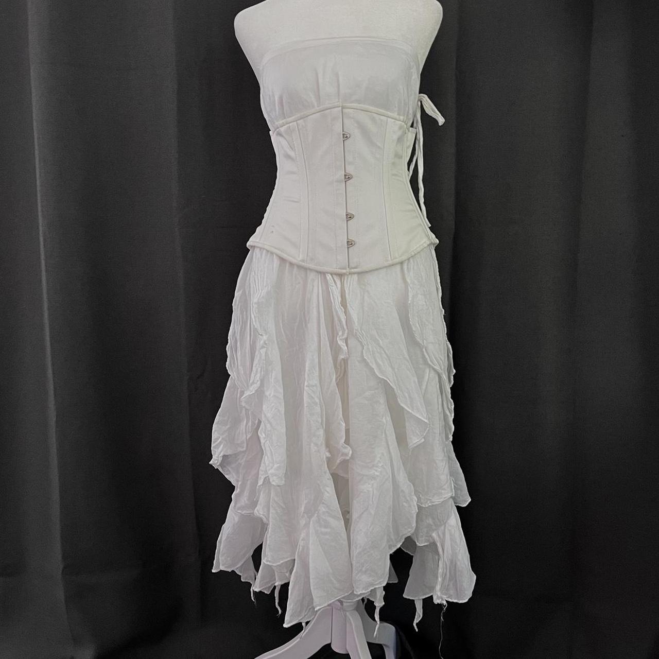 gorgeous vintage ruffle jellyfish white long maxi... - Depop