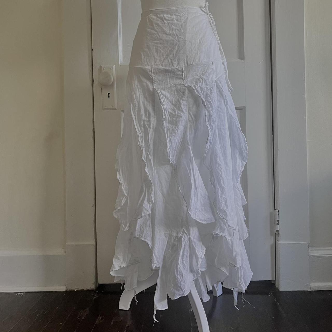 gorgeous vintage ruffle jellyfish white long maxi... - Depop