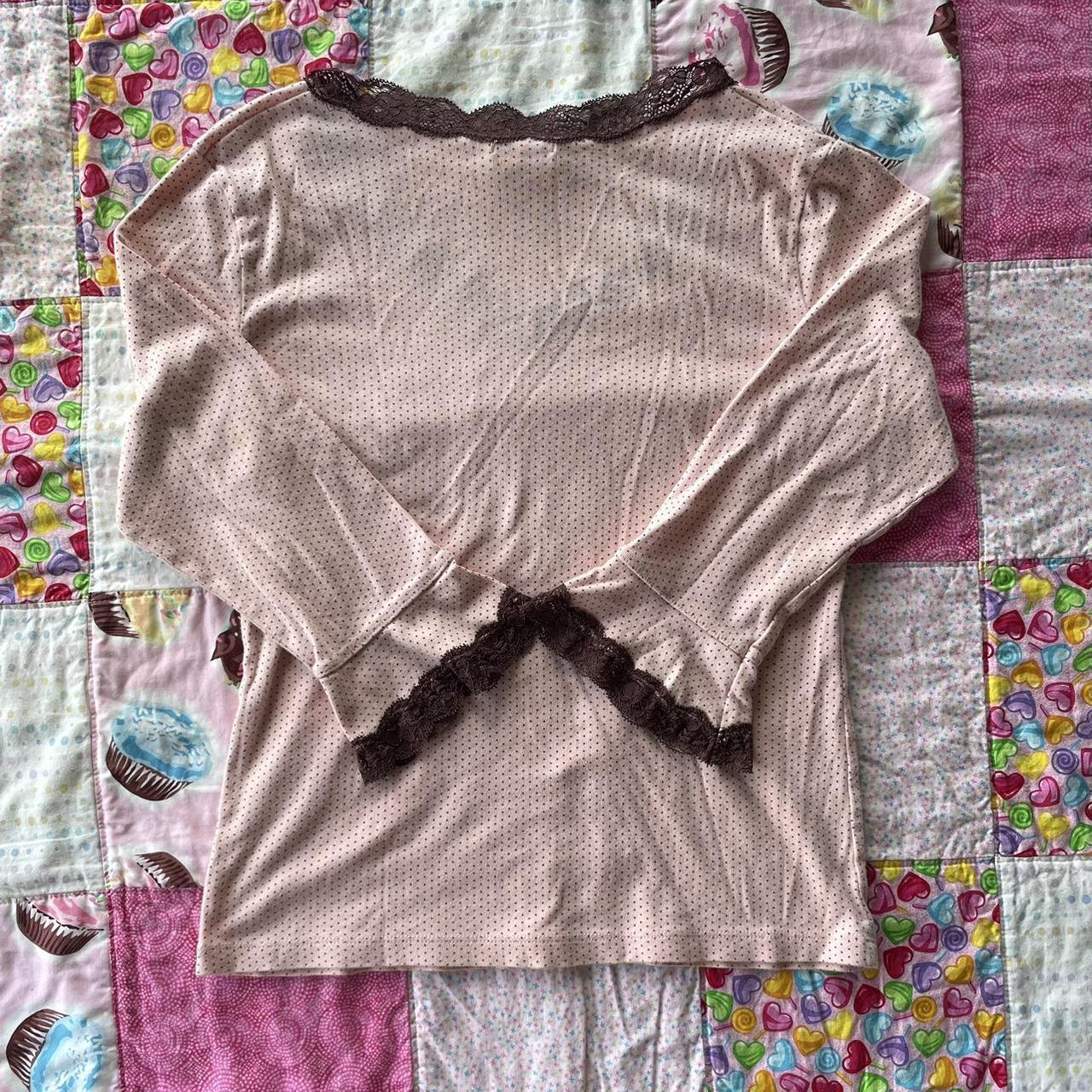 pink and brown polka dot top brand: lemon... - Depop