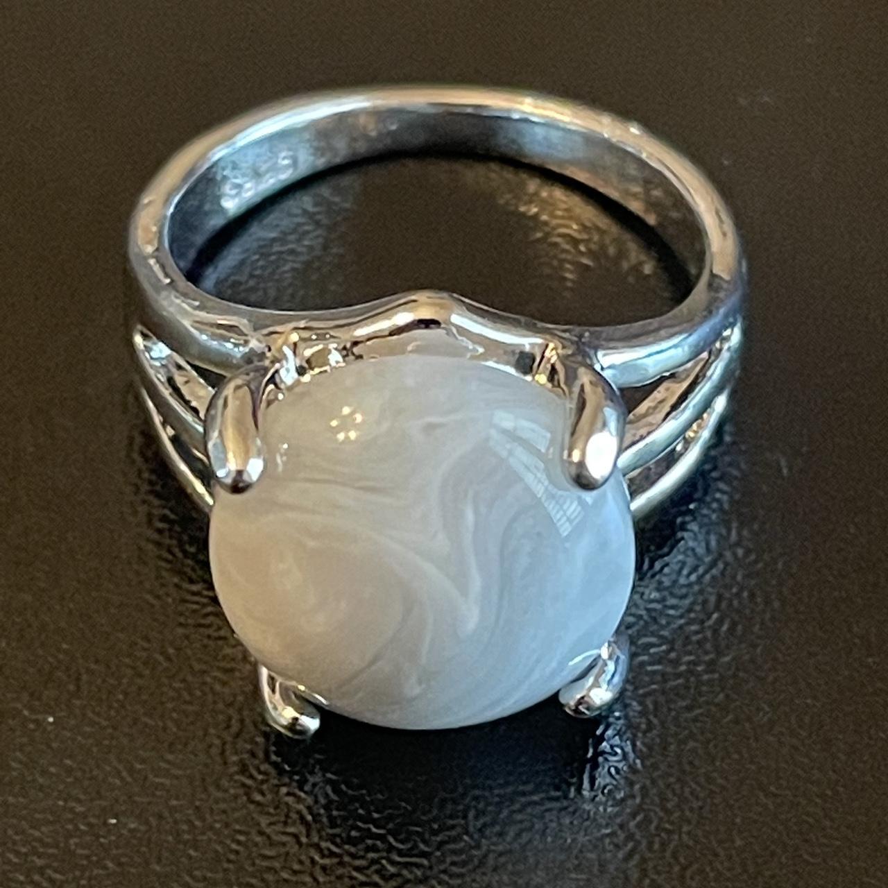 White gray gemstone S925 silver ring size... - Depop