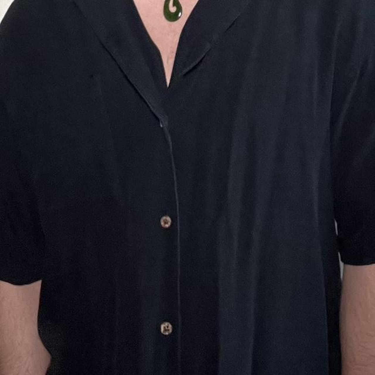 Vintage silk Black button-up shirt Missing top... - Depop