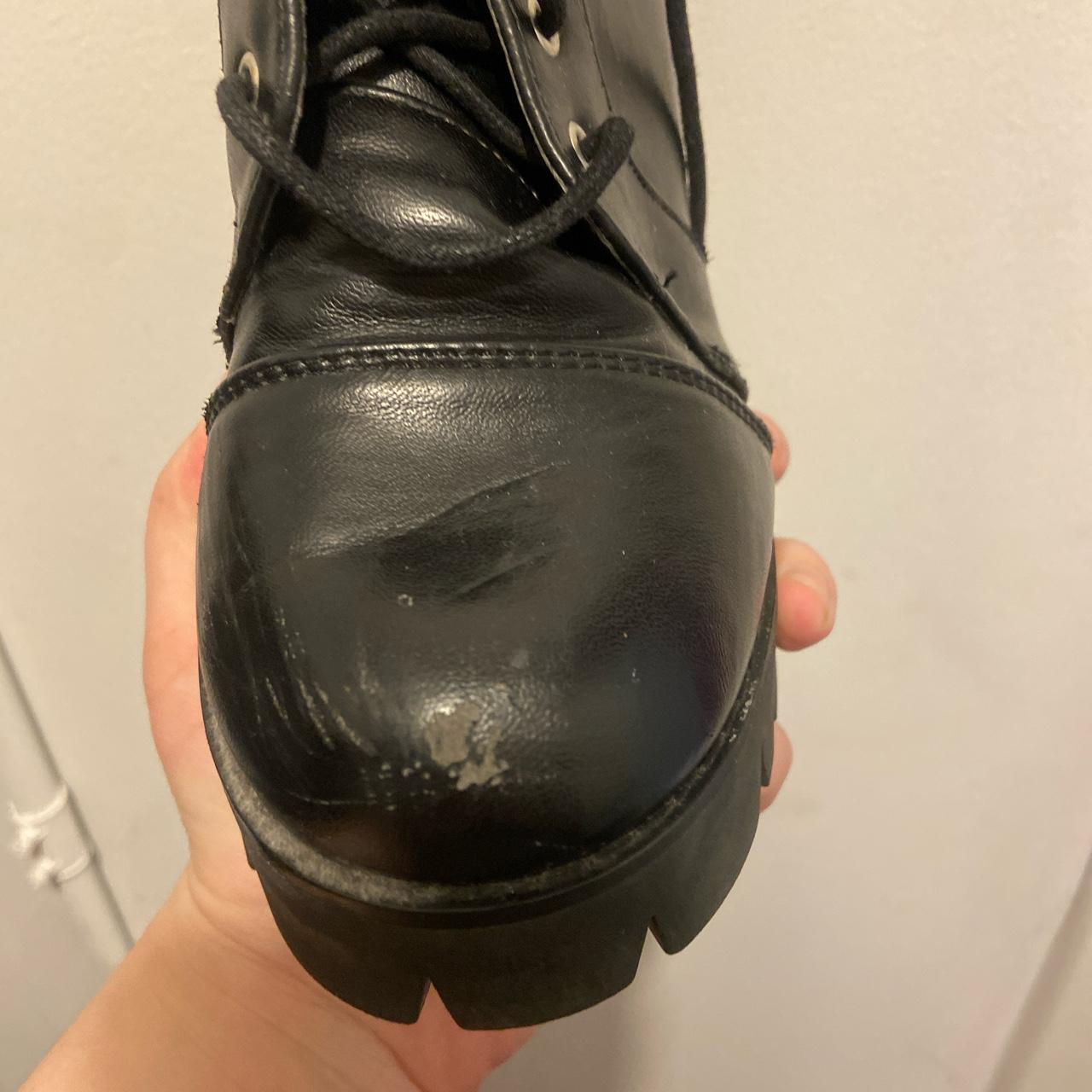 very beat up high heel combat boots. peeling and... - Depop