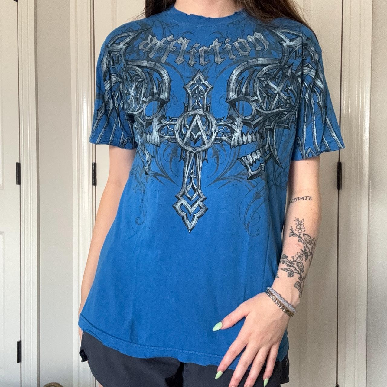 Blue affliction live fast skull graphic tee. Size... | Depop