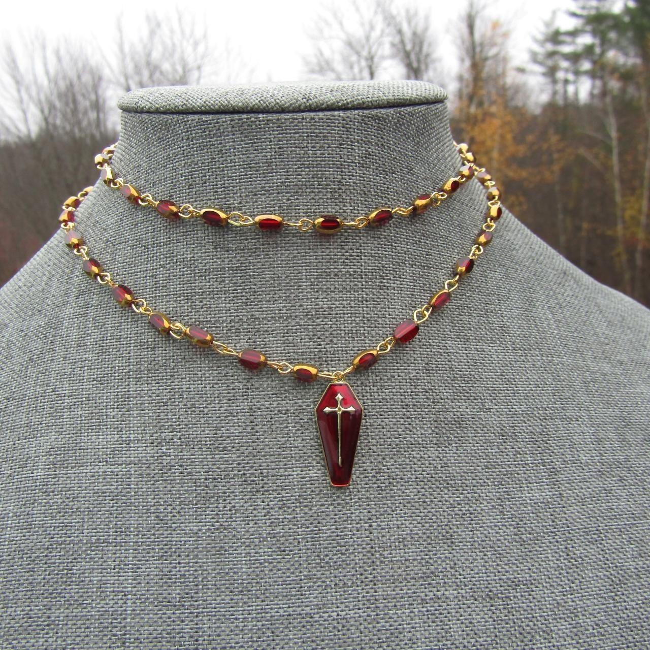 Double Hung Vampire Blood Red and Gold Coffin... - Depop