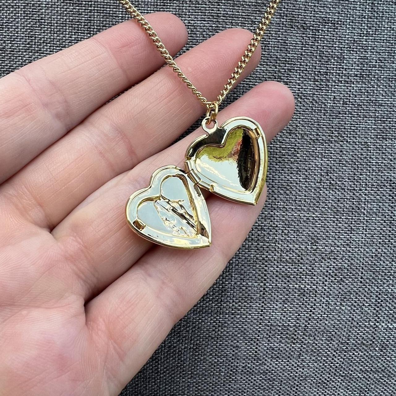 18kg Plated Dainty Virgin Mary Golden Heart Locket... - Depop