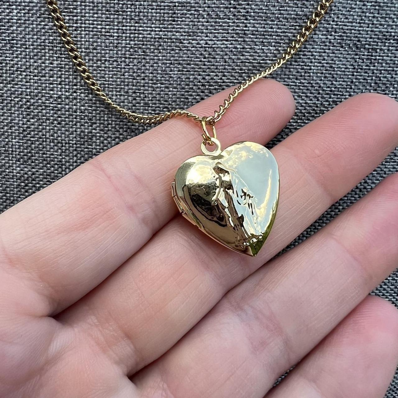 18kg Plated Dainty Virgin Mary Golden Heart Locket... - Depop
