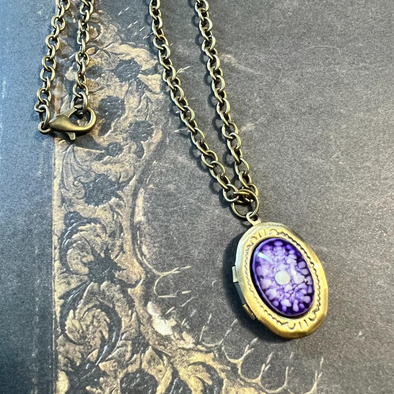 Tiny Photo Locket Purple Dragon Vein Design Free... - Depop