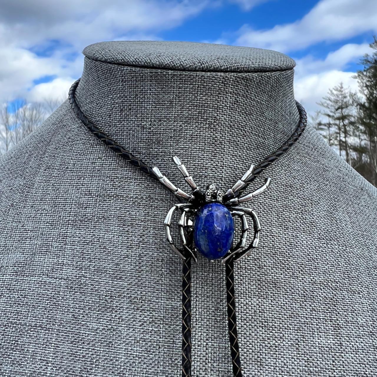 Lapis Lazuli Stone Spider Bolo Tie Necklace on Black... - Depop