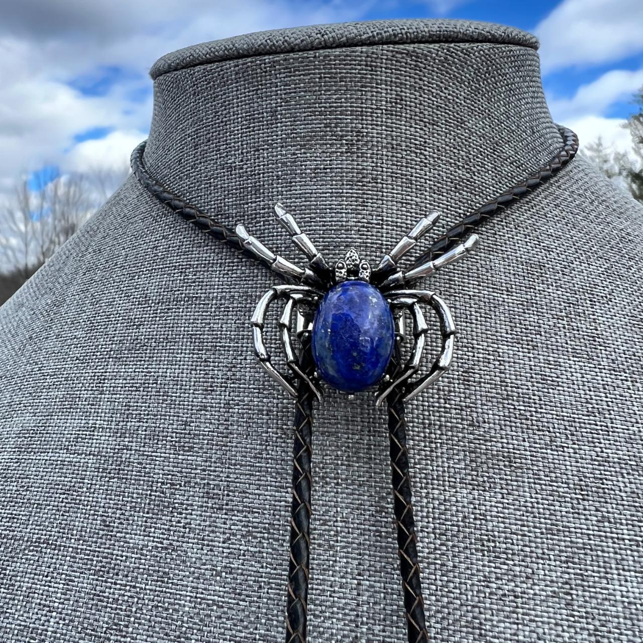 Lapis Lazuli Stone Spider Bolo Tie Necklace on Black... - Depop