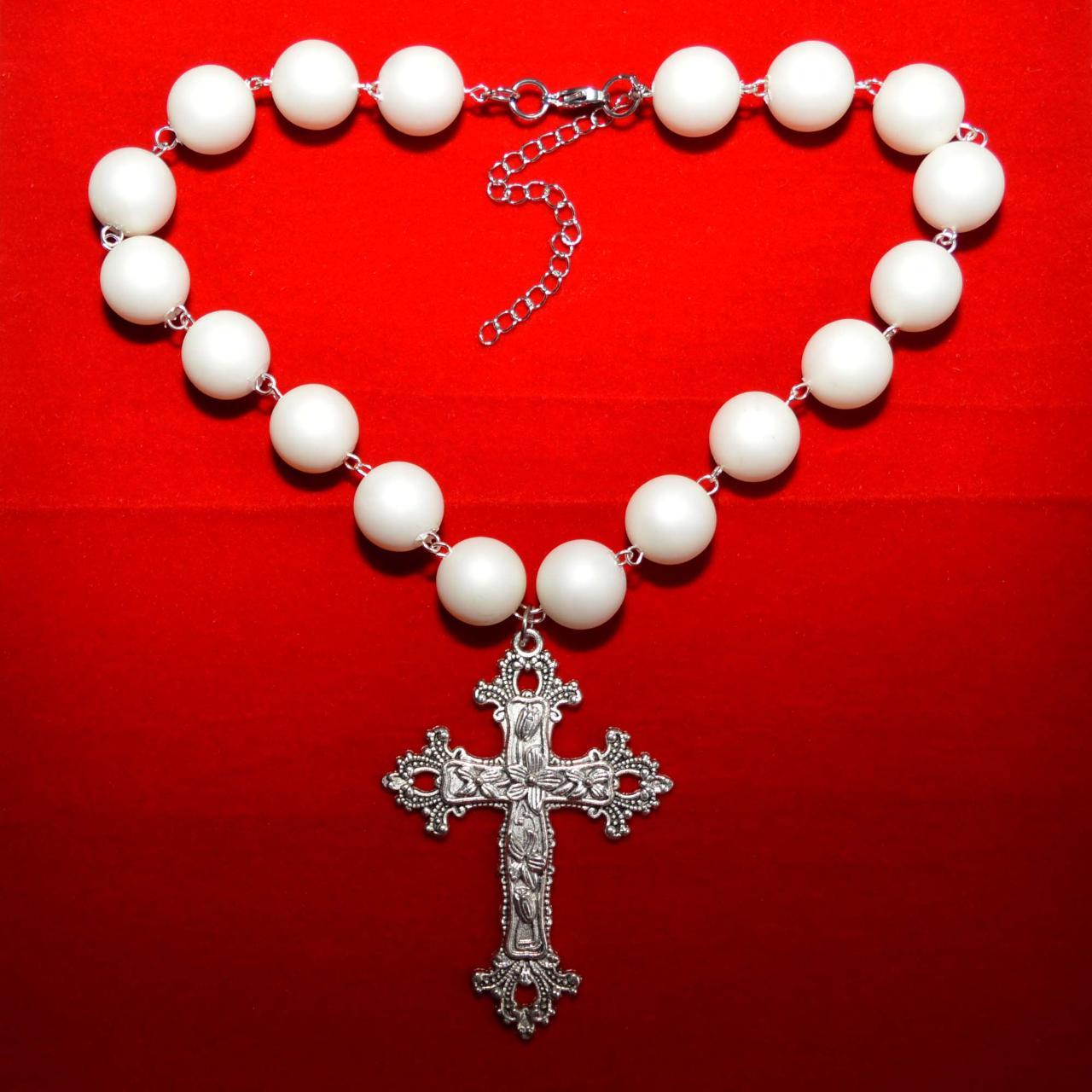 White Pearl Choker Necklace Gothic Cross Depop