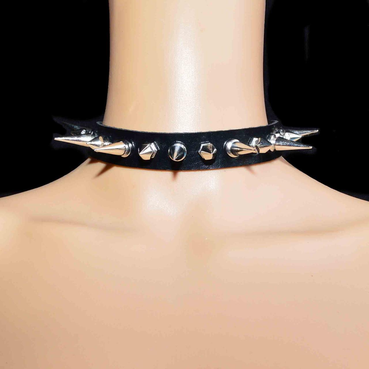 Spikes Choker, Spiked Leather Necklace Materials:... - Depop