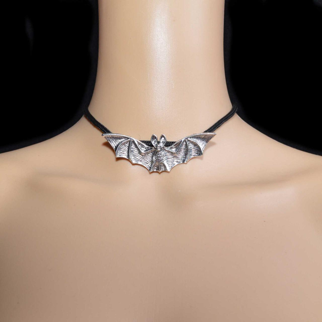 Goth Bat Choker Necklace Materials: Cord,... - Depop