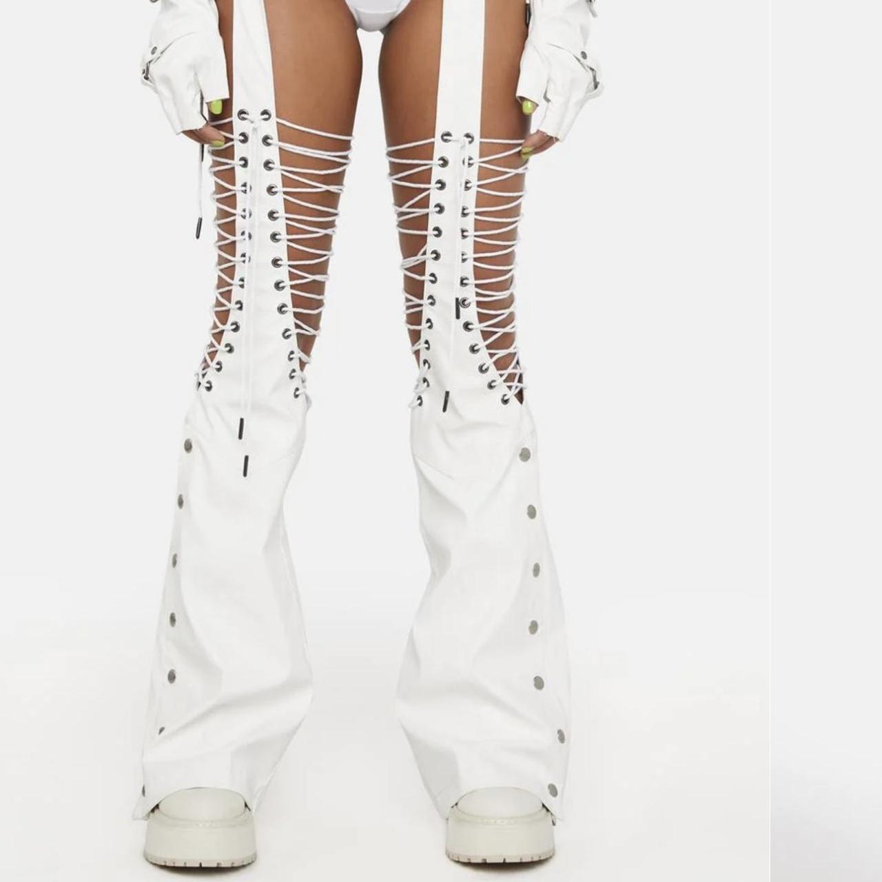 Darker Wavs compression white lace up chaps. Size XS... - Depop