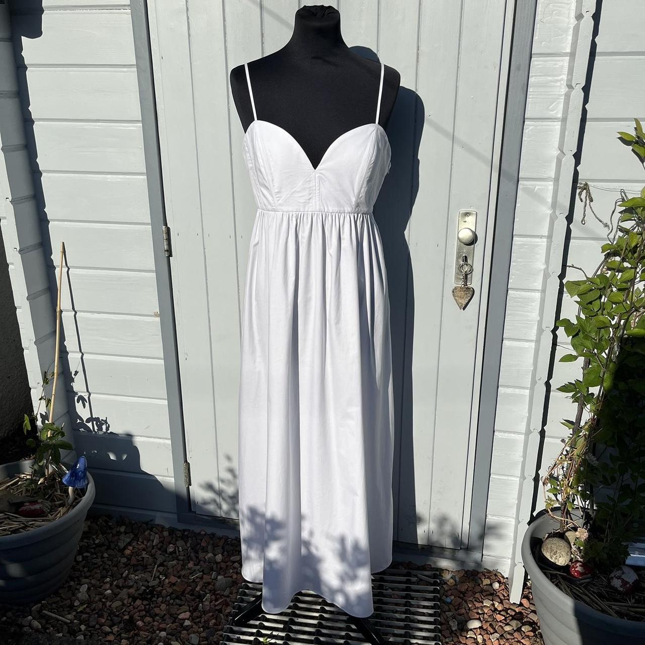 Zara White Cotton Sweetheart Bodice Spaghetti Strap... - Depop