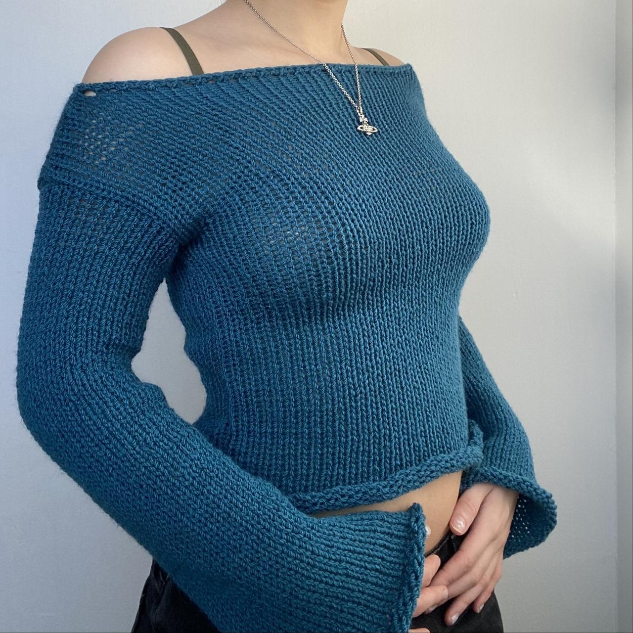 Blue Off the Shoulder Jumper blue long sleeve... - Depop