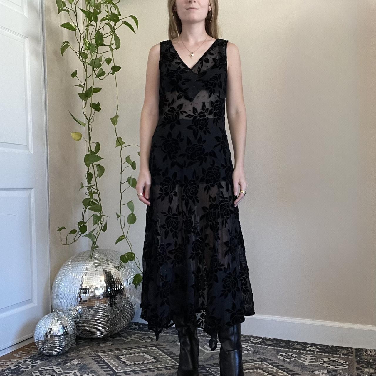 Vintage 90’s Sheer Floral Dress. Features velvet... - Depop