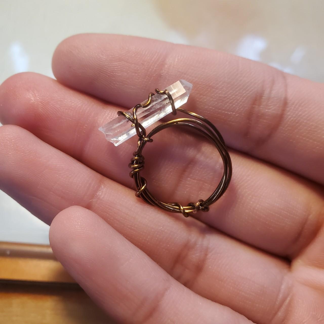 Handmade WIRE WRAPPED RING with real Quarts... - Depop