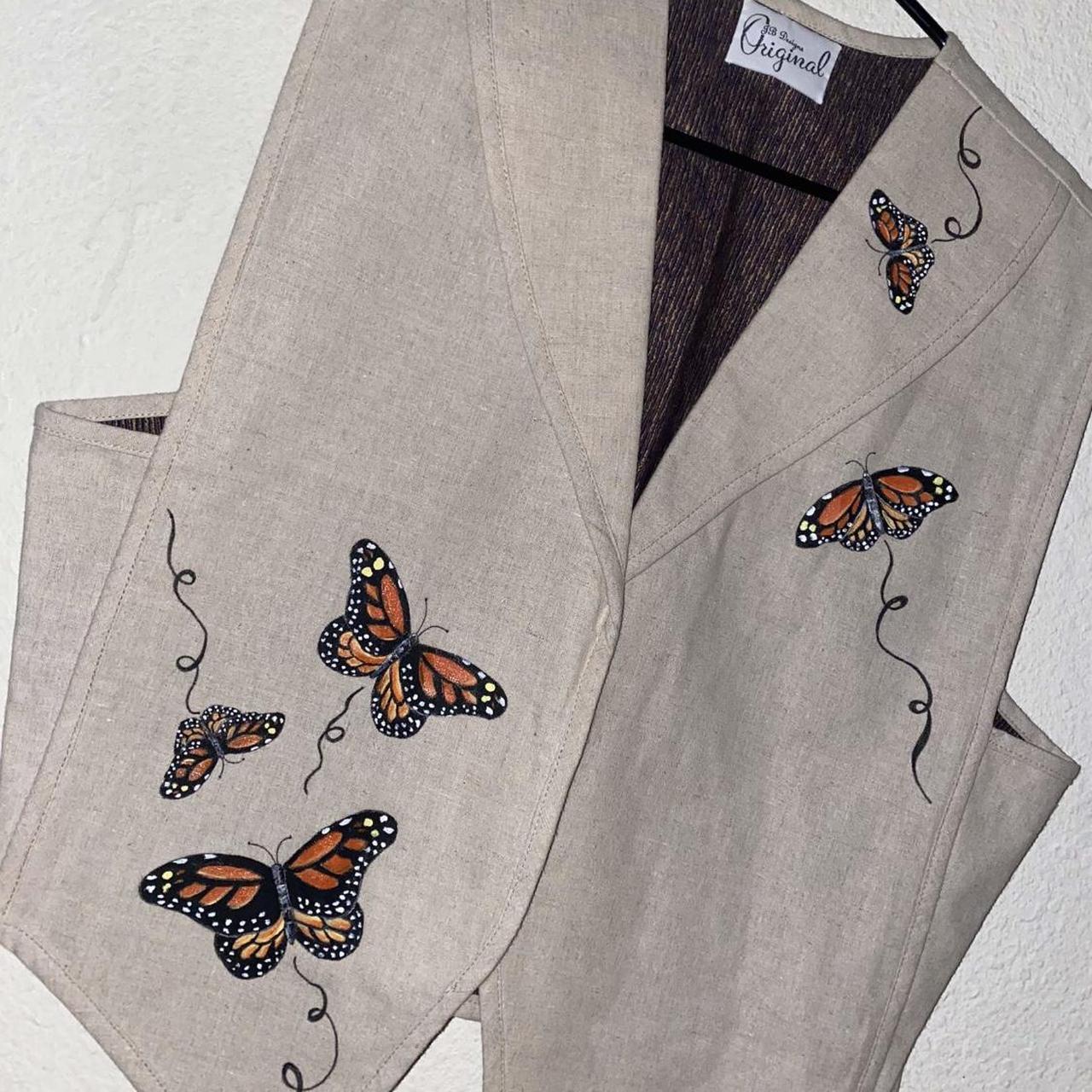 Vintage monarch butterfly painted vest Handpainted - Depop