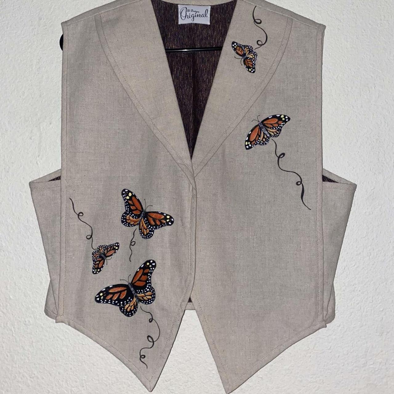 Vintage monarch butterfly painted vest Handpainted - Depop