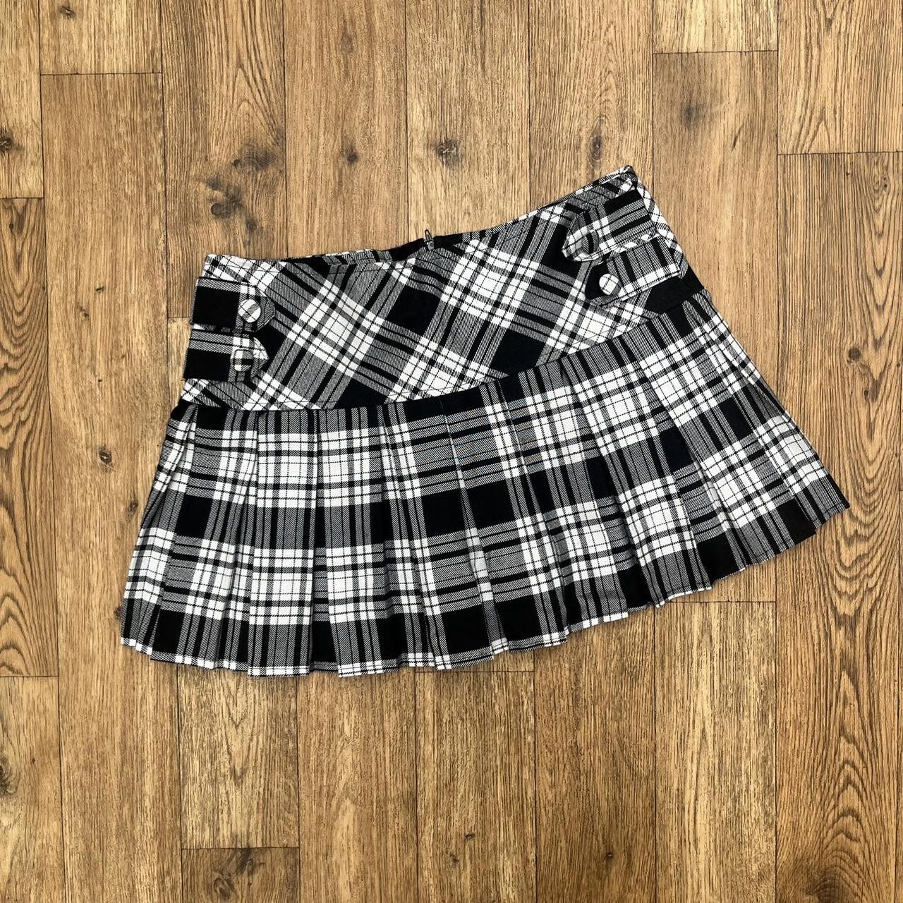 Adorable Black And White Tartan Mini Skirt Pleated Depop