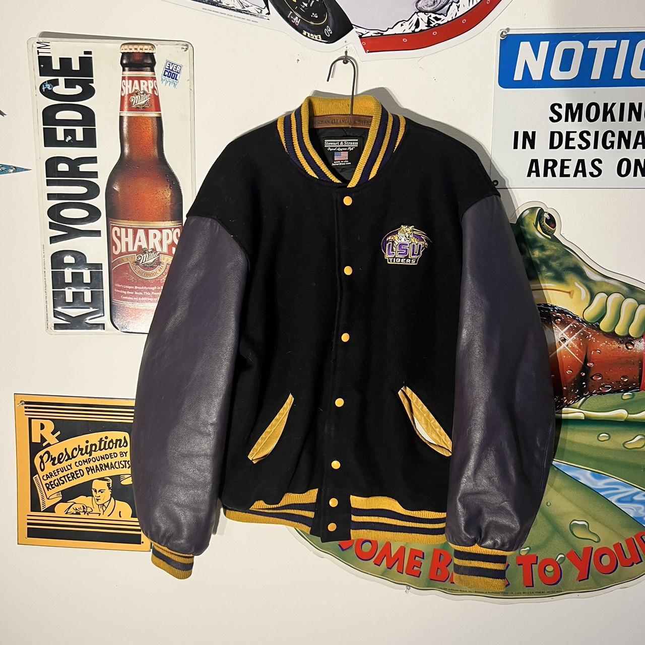 Vintage 1990s LSU embroidered college jacket leather... - Depop