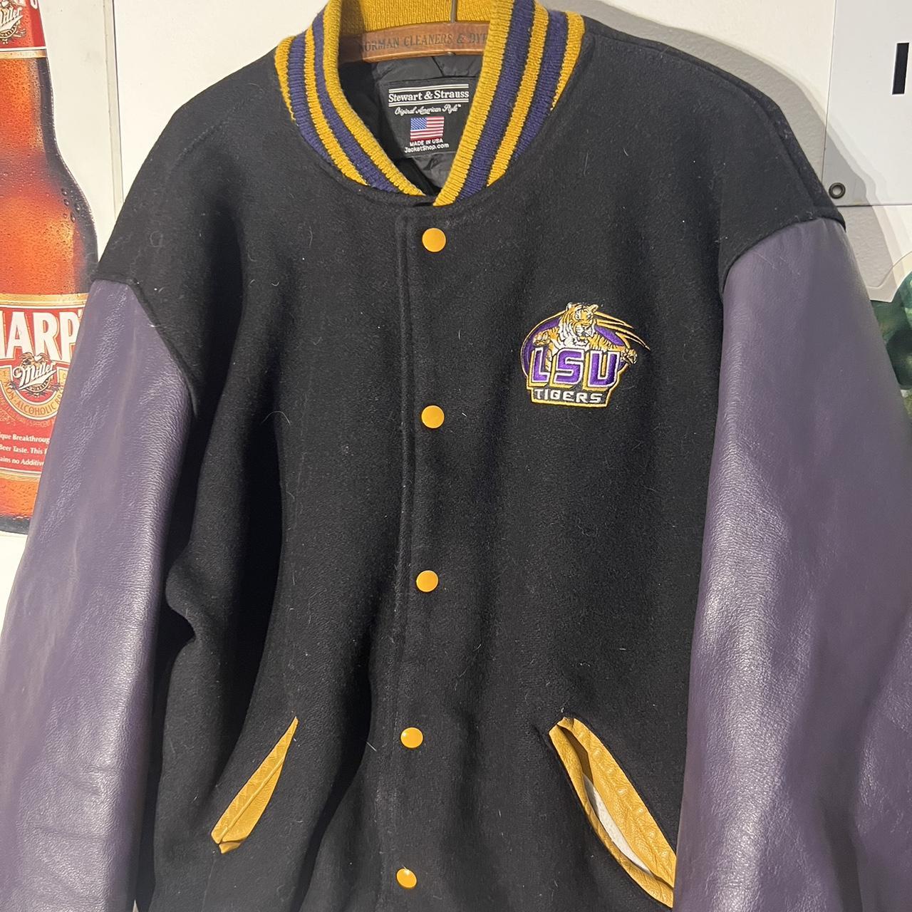 Vintage 1990s LSU embroidered college jacket leather... - Depop