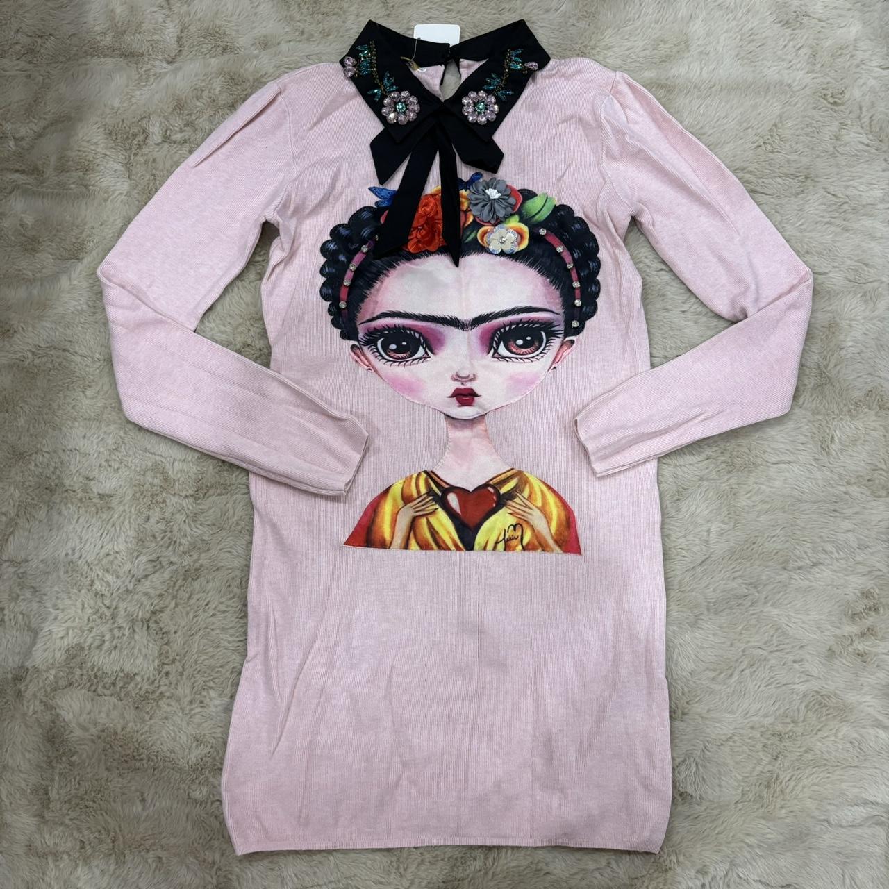 Frida Kahlo dress with collar and rhinestones Size... - Depop