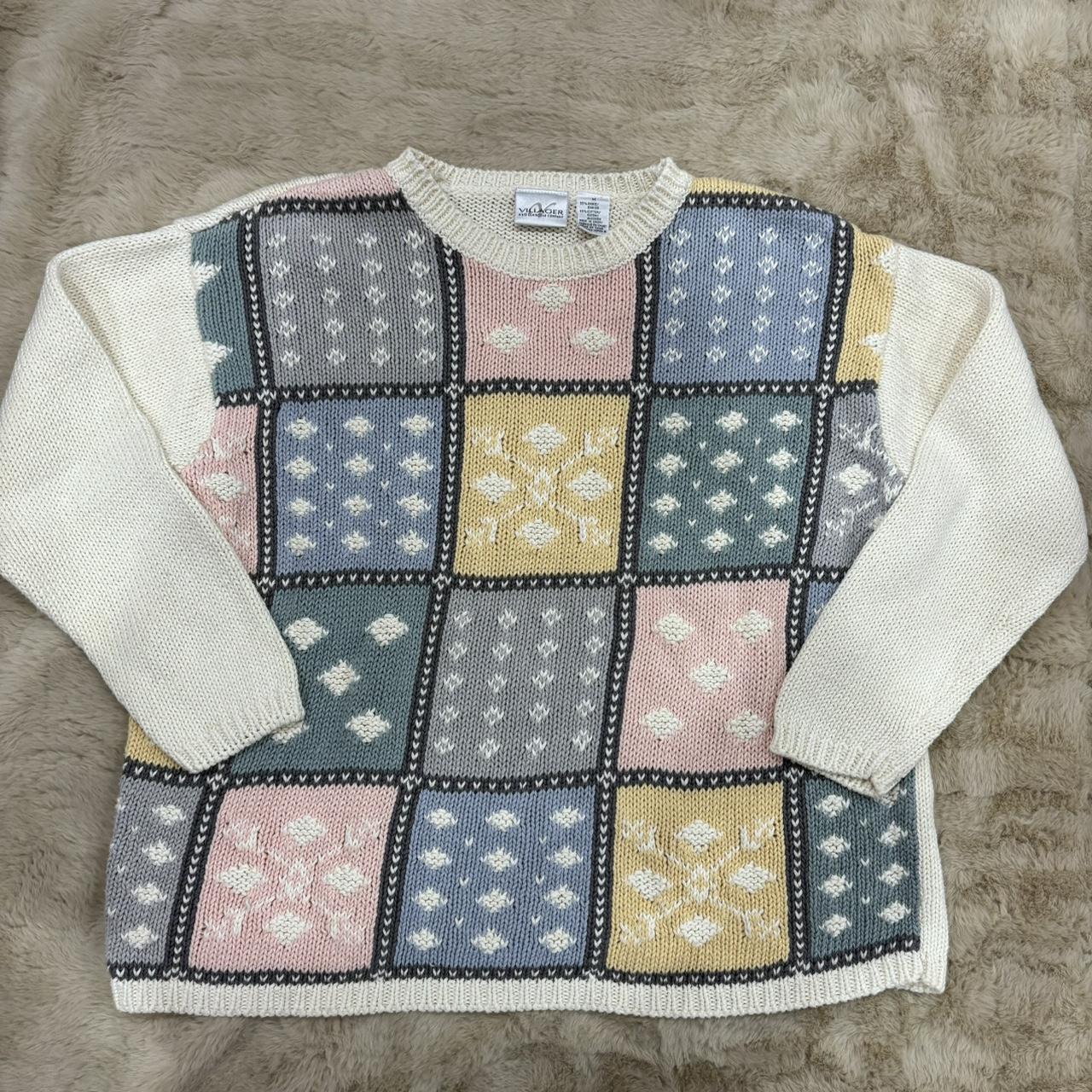 Vintage knit sweater quilt block square pattern... - Depop