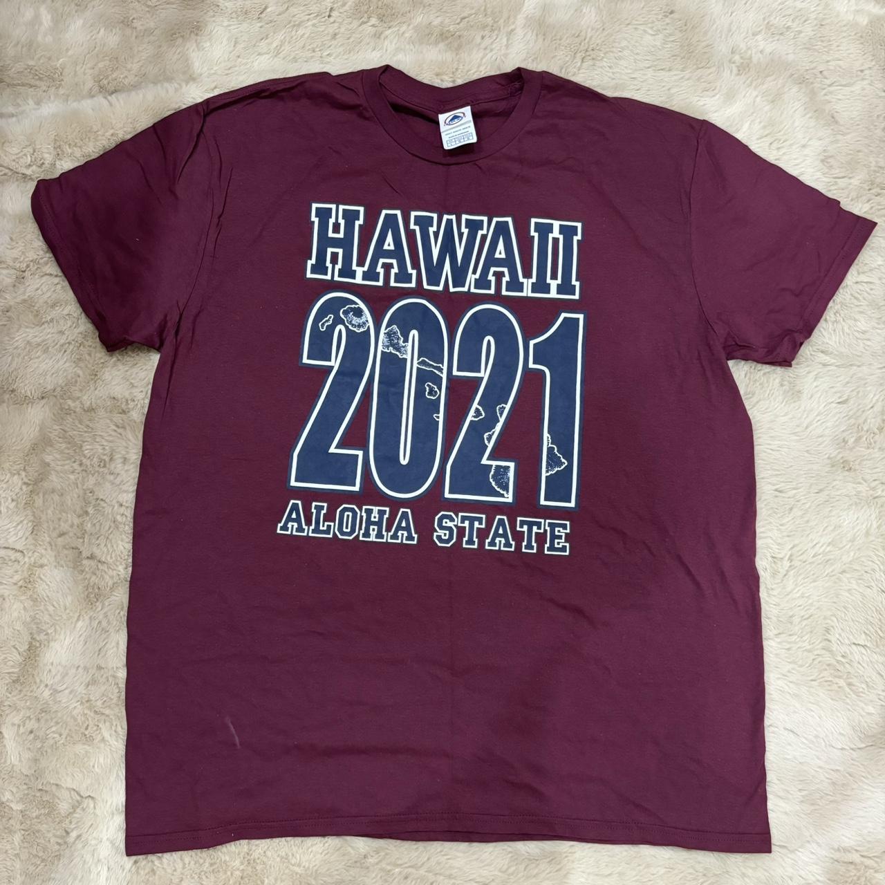 Hawaii aloha state 2021 burgundy t shirt Regular... - Depop