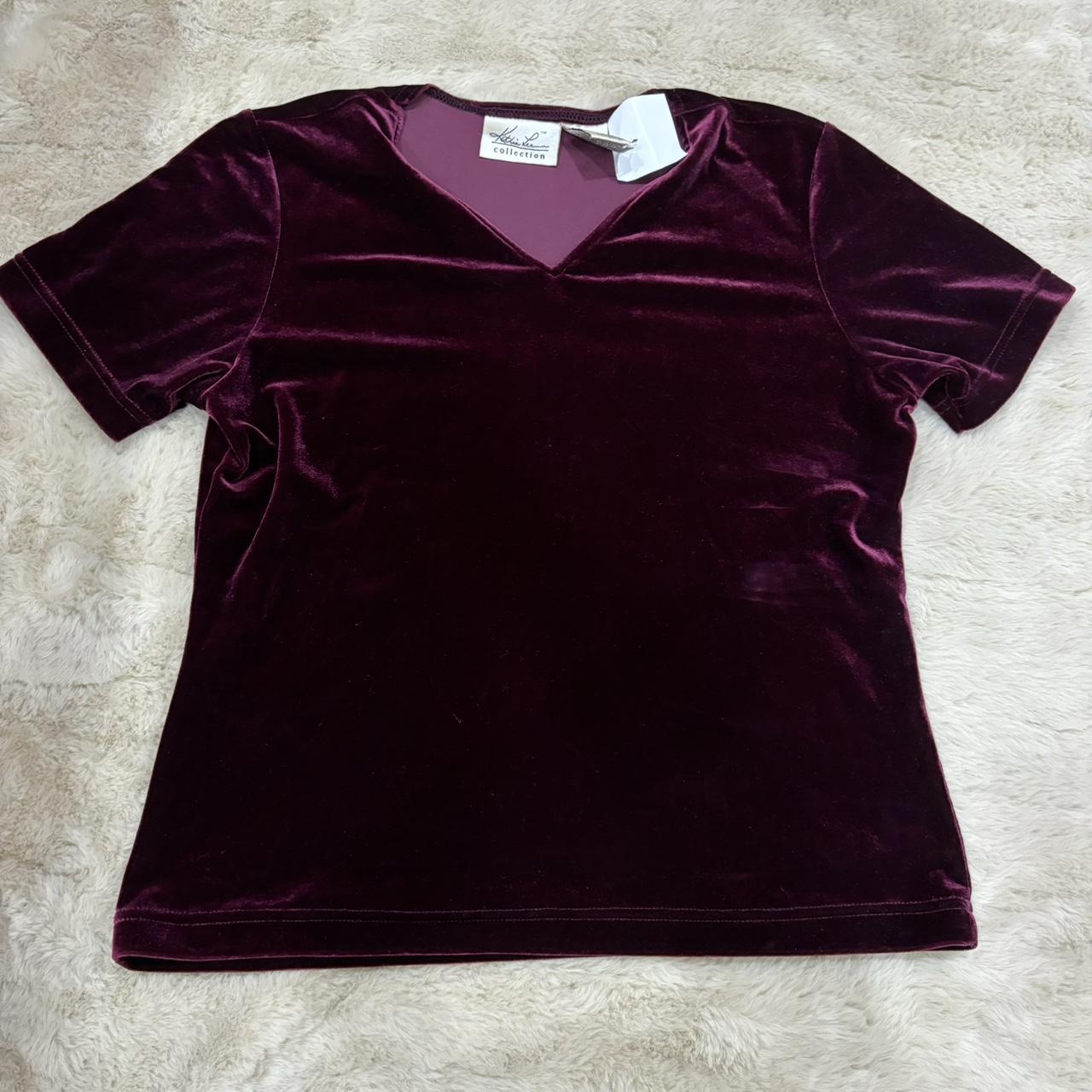 Velour top with v neck red wine color t shirt/ top... - Depop