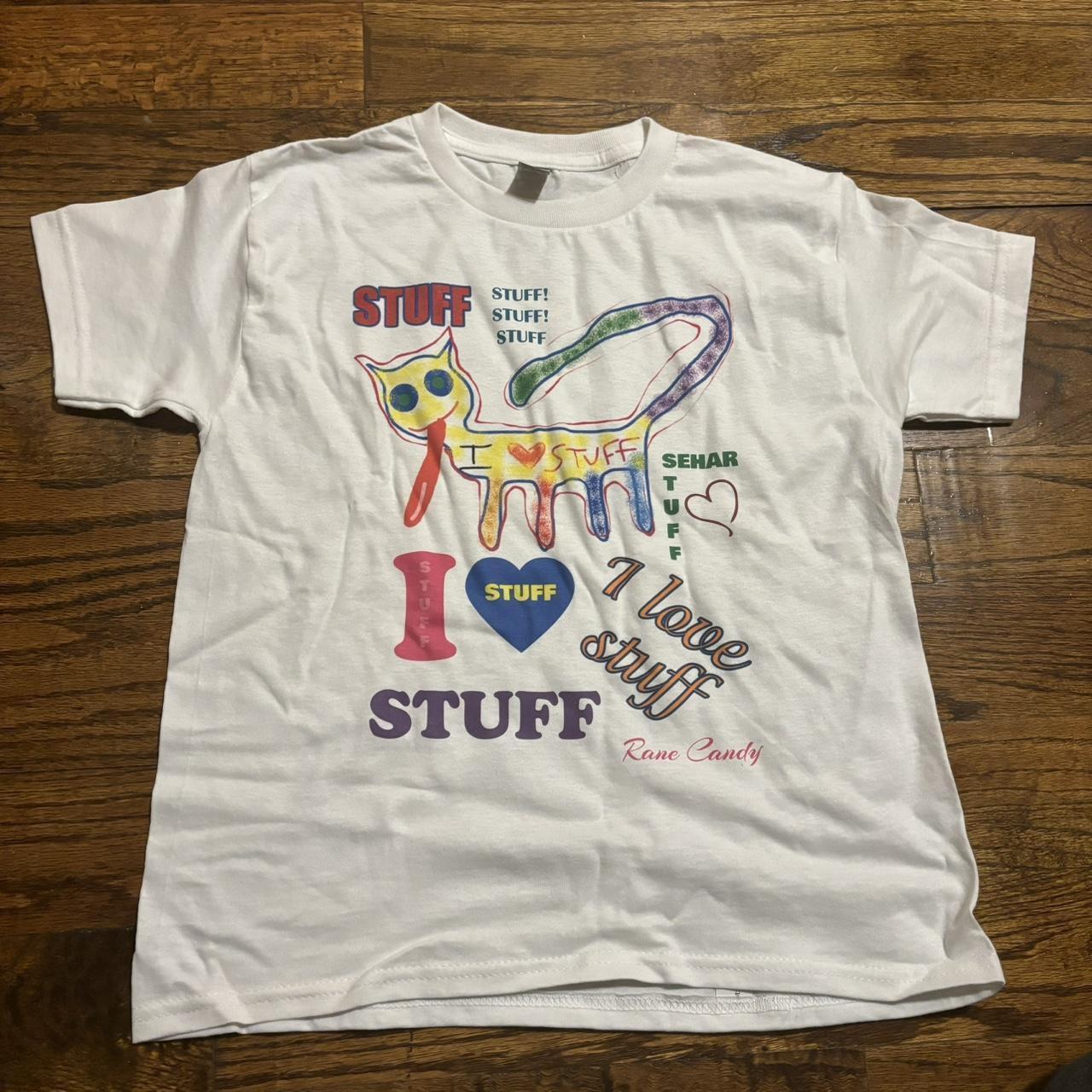 I heart stuff rainbow colors with cat t shirt... - Depop