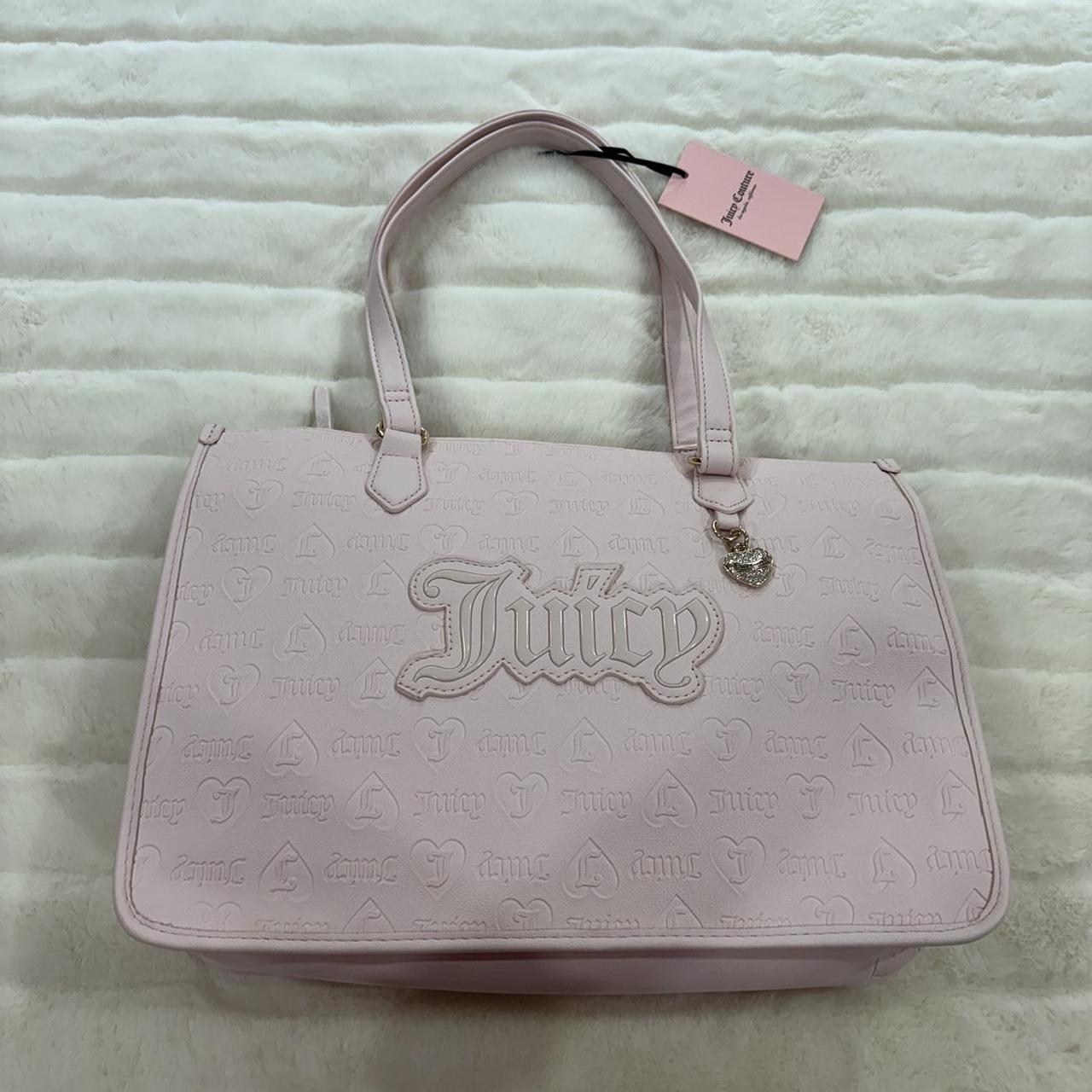 Juicy Couture pink shoulder bag with embedded hearts... - Depop