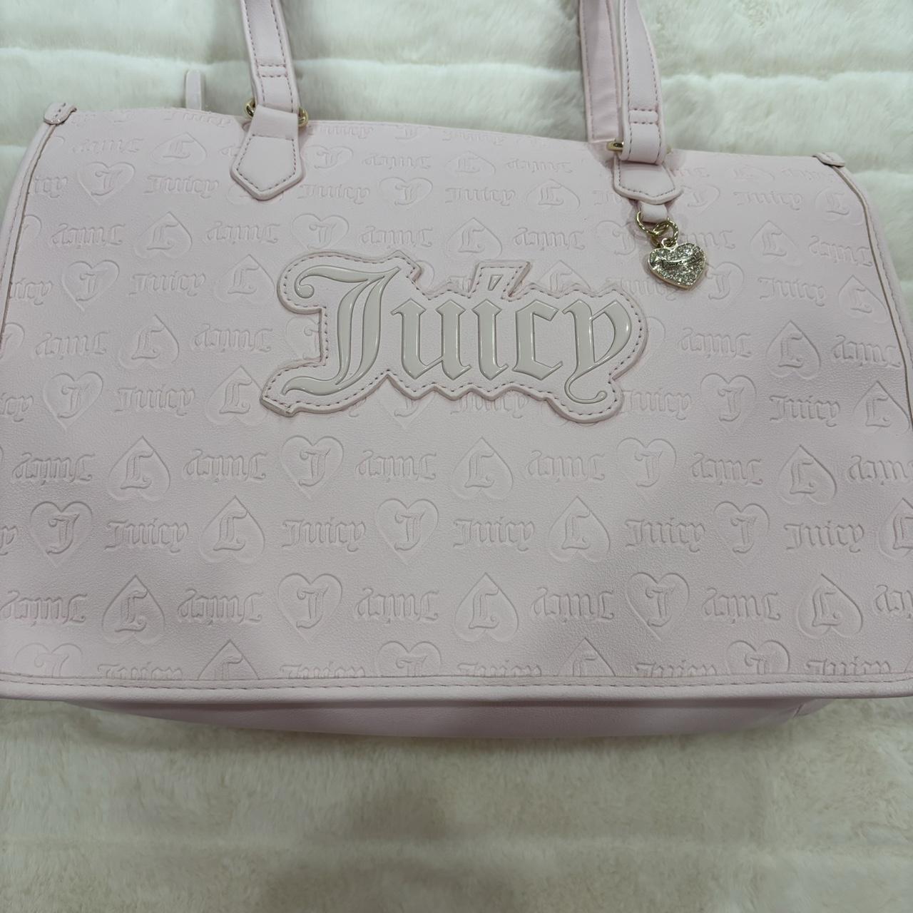 Juicy Couture pink shoulder bag with embedded hearts... - Depop