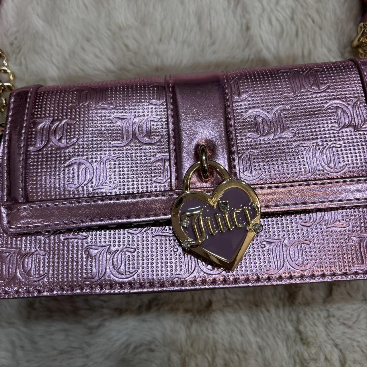 Juicy couture pink metallic purse with heart chain... | Depop