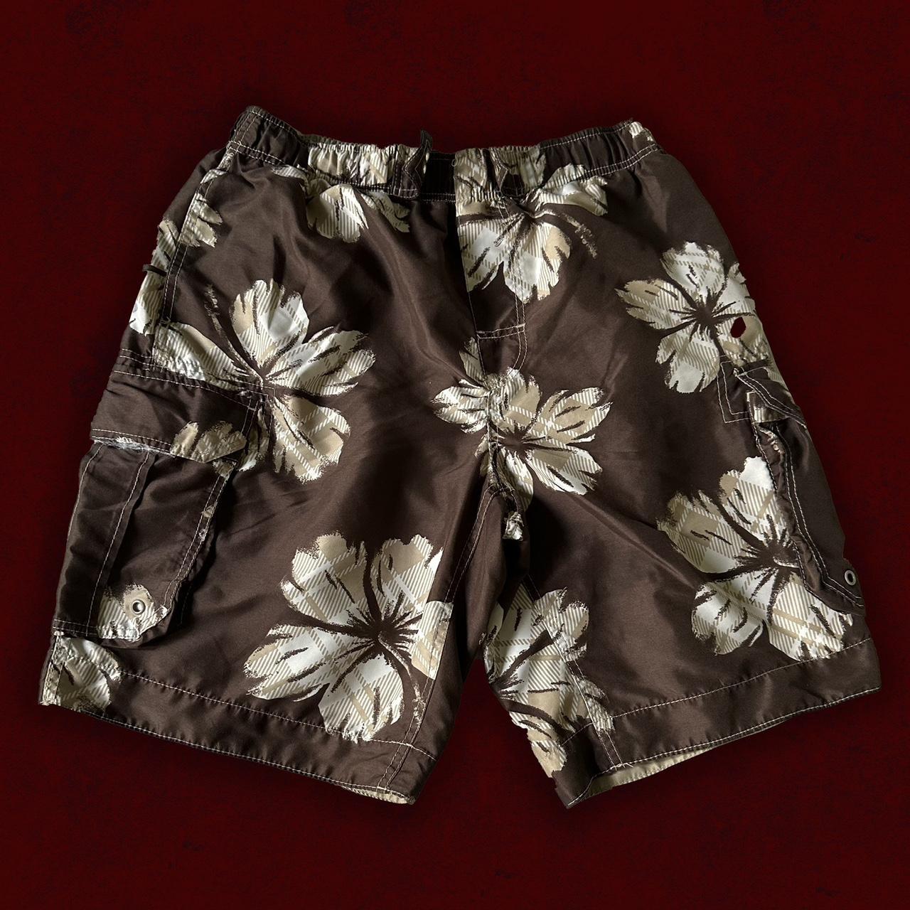 Grungy Brown Floral Swim Trunks 🌺 Size: L A great... - Depop