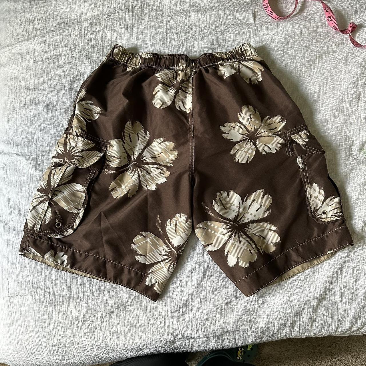 Grungy Brown Floral Swim Trunks 🌺 Size: L A great... - Depop